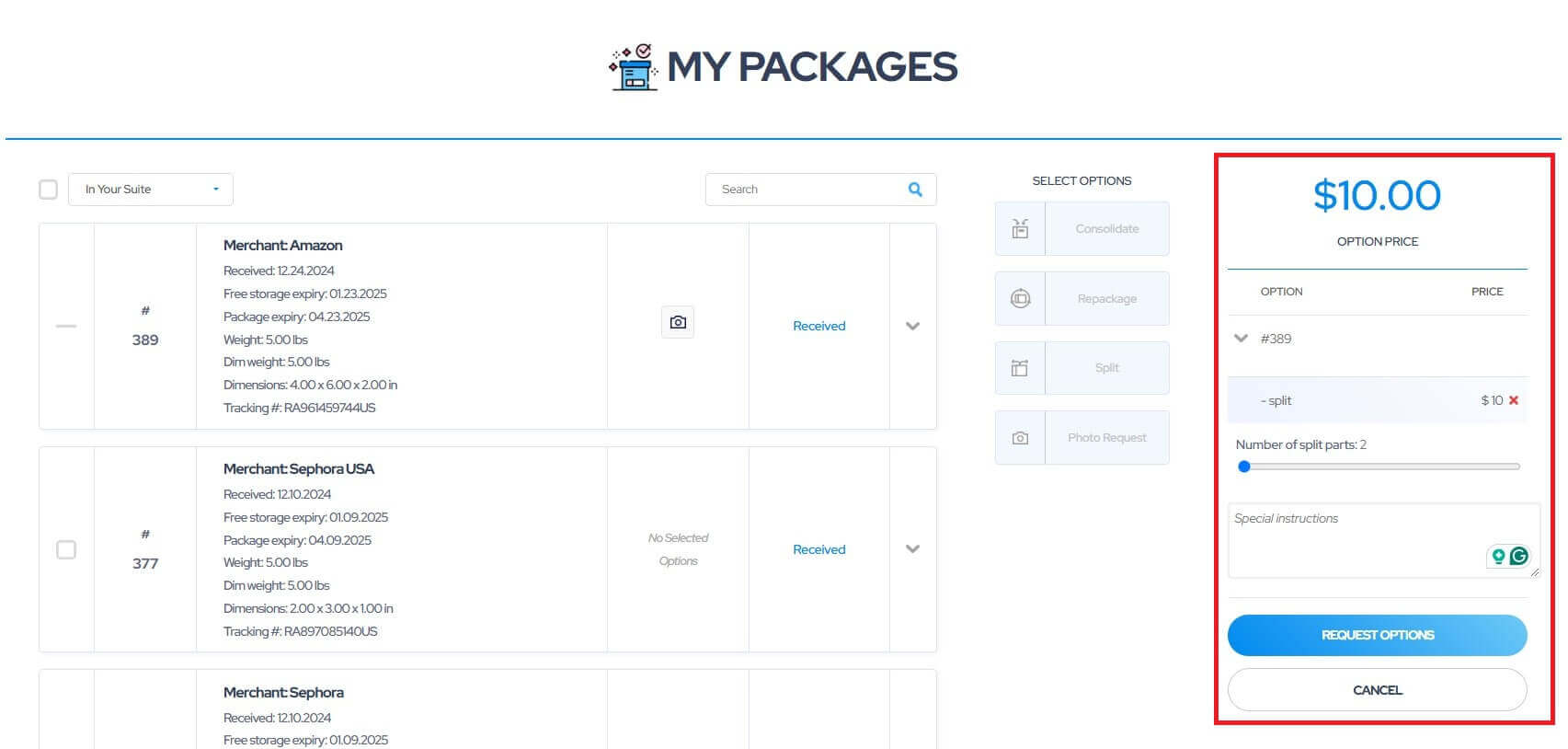 Kako mogu zatražiti podijeljeno pakiranje? | MyMallBox